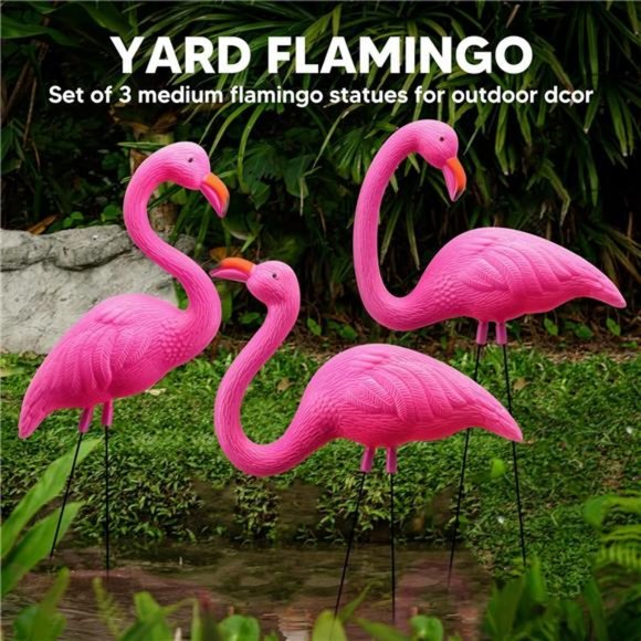 Art | 3 Pack Large Pink Flamingo Yard Decorations Medium Plastic Lawn ...